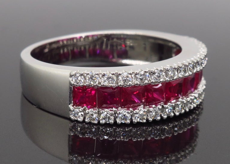 Ruby and Diamond Three-Row Band at 1stDibs