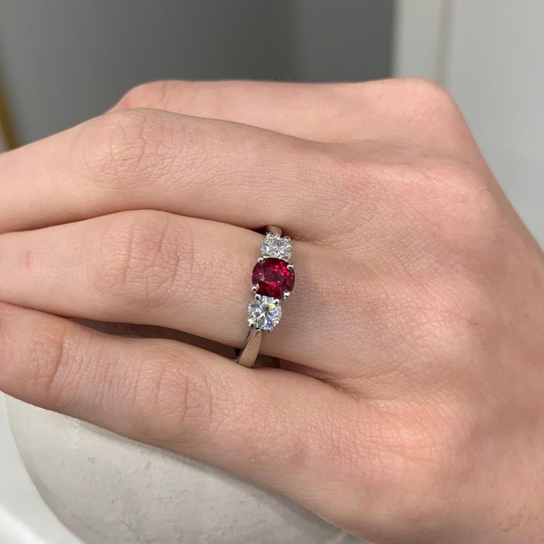Ruby and Diamond Trilogy Engagement Ring Set in 18 Karat White Gold For ...