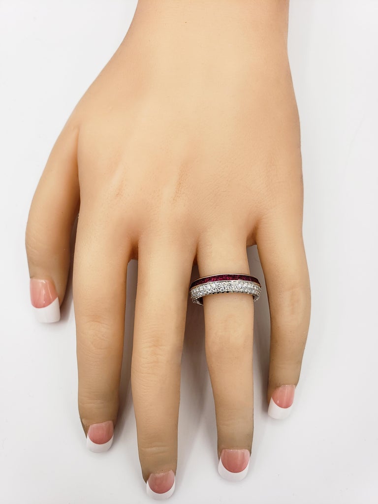 Ruby and Diamond Two-Row Eternity Wedding Band For Sale at 1stdibs