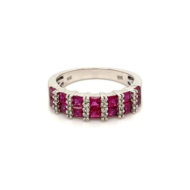 Ruby and Diamond Two-Row Half Eternity Gold Band Ring For Sale at 1stDibs