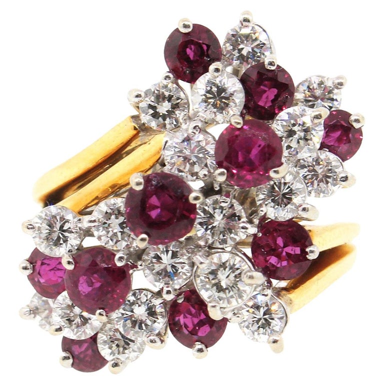 Ruby and Diamond Waterfall Gold Ring For Sale at 1stDibs