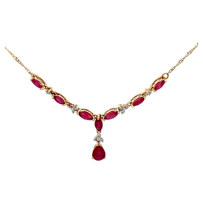 Ruby and Diamond Y Necklace in 14k Yellow Gold For Sale at 1stDibs