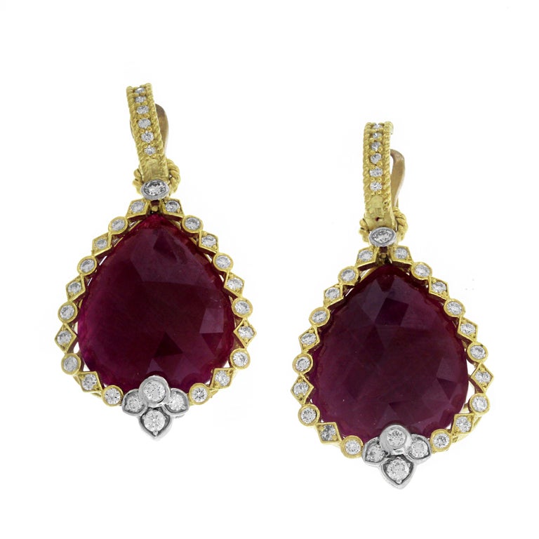 Stambolian Sliced Ruby Diamond 18 Karat Yellow Gold Drop Dangle Earrings For Sale at 1stDibs ...