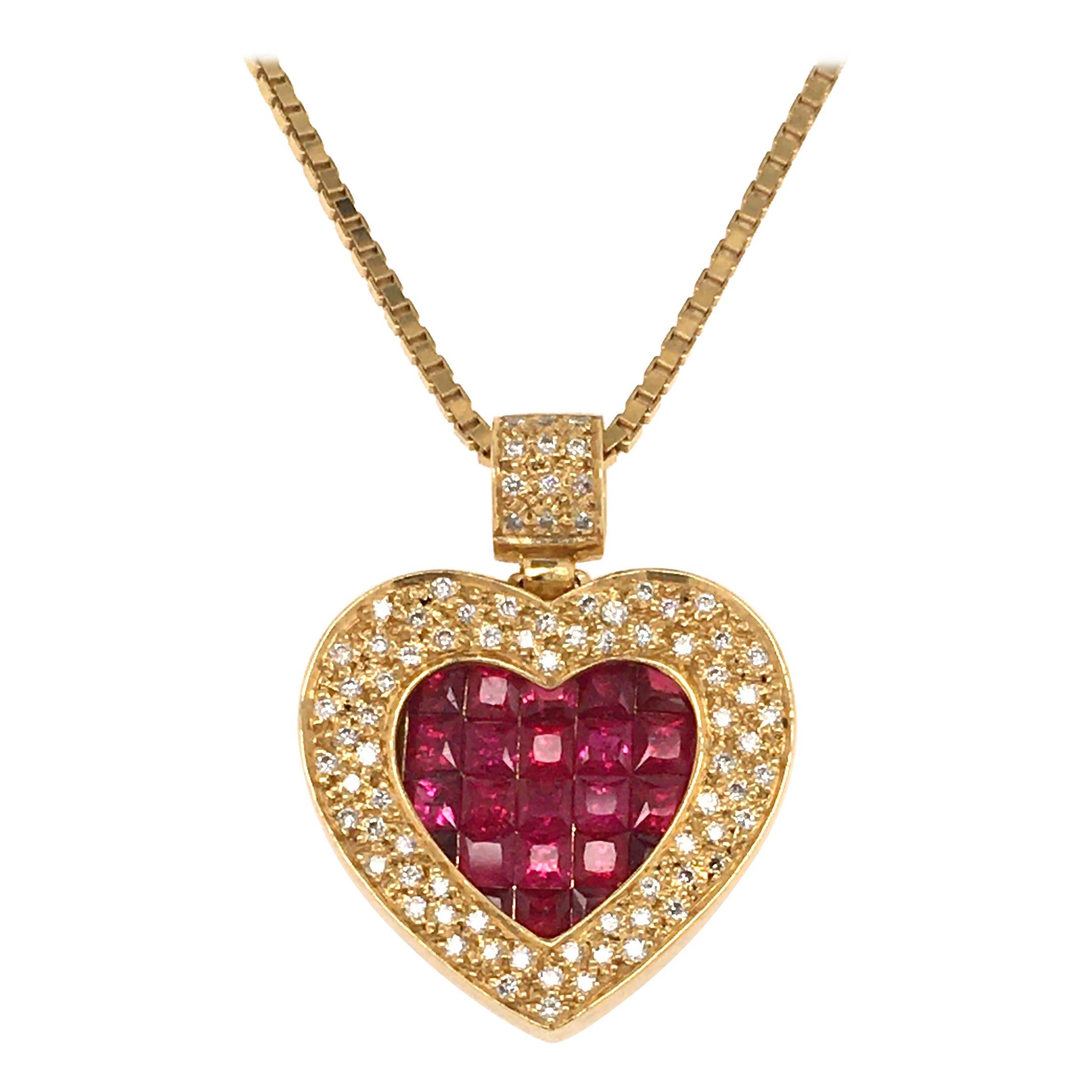 Ruby Diamond Gold Heart Key Pendant Necklace at 1stdibs