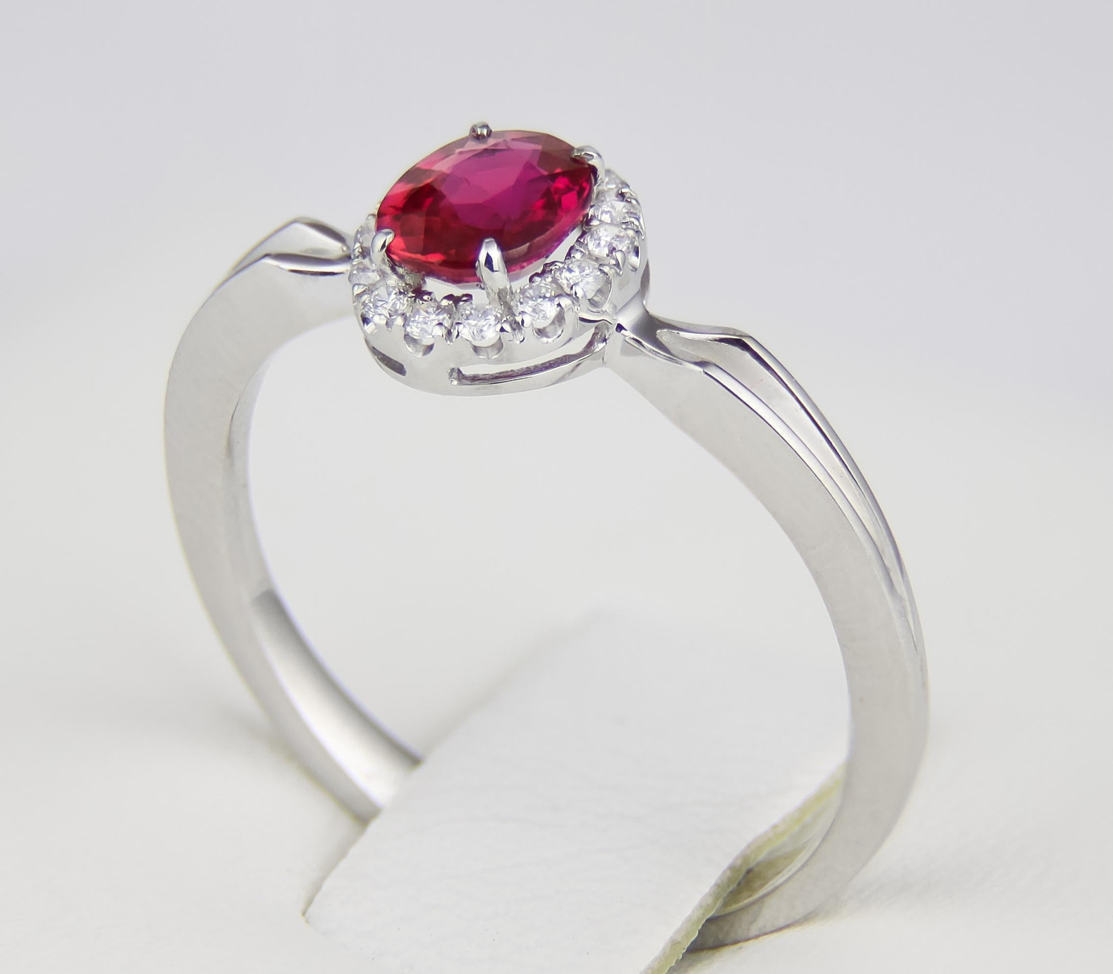 Ruby and Diamonds 14k Gold Ring, Natural Ruby Engagement Ring For Sale at 1stDibs
