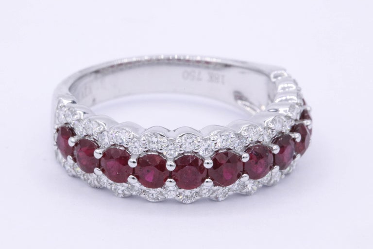 Three Row Ruby Diamond Wedding Band 1.70 Carats 18K For Sale at 1stDibs