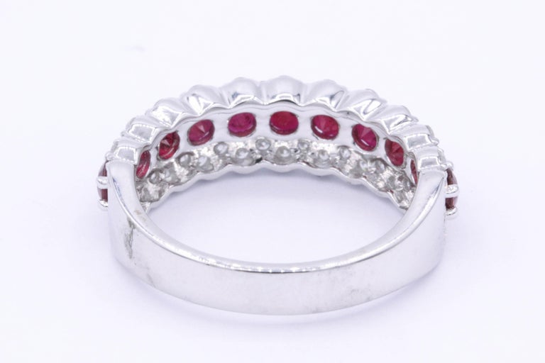 Three Row Ruby Diamond Wedding Band 1.70 Carats 18K For Sale at 1stDibs