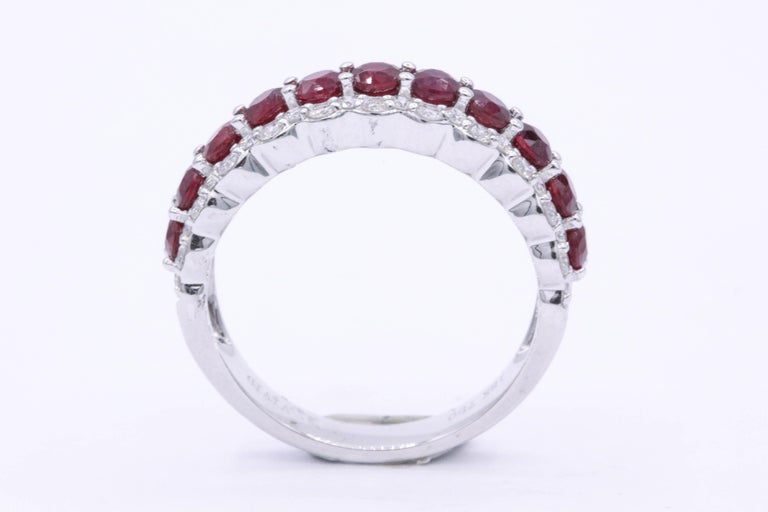 Three Row Ruby Diamond Wedding Band 1.70 Carats 18K For Sale at 1stDibs