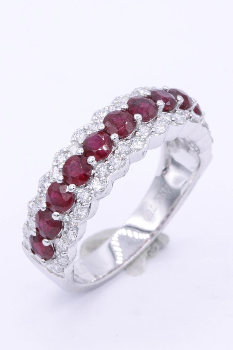 Three Row Ruby Diamond Wedding Band 1.70 Carats 18K For Sale at 1stDibs