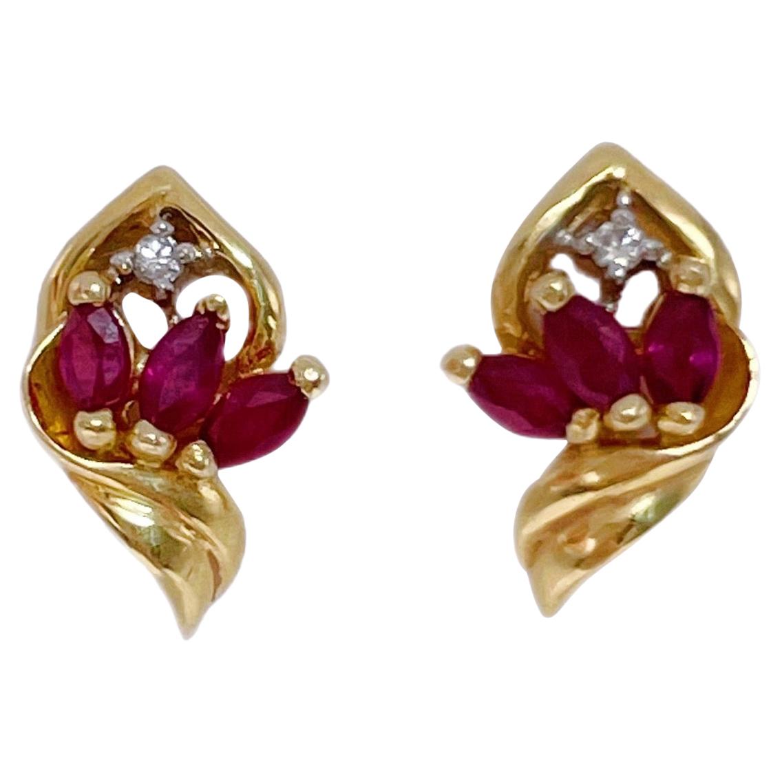 .90 Carat Cushion Red Ruby and Diamond 18k Yellow Gold Earrings For ...