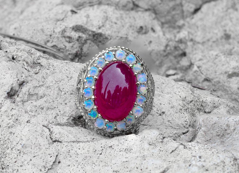 Ruby and Opals Massive Ring For Sale at 1stDibs