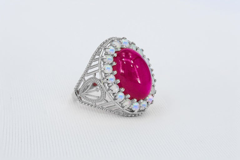 Ruby and Opals Massive Ring For Sale at 1stDibs
