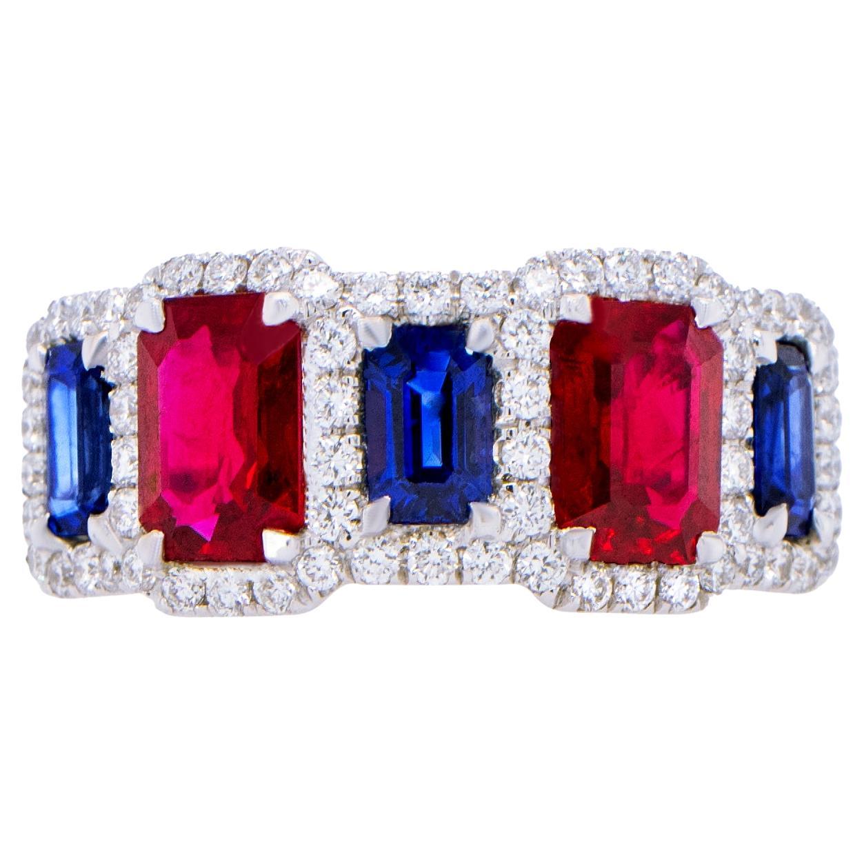 Ruby and Sapphire Ring Set With Diamonds 4 Carats 18K Gold For Sale at ...