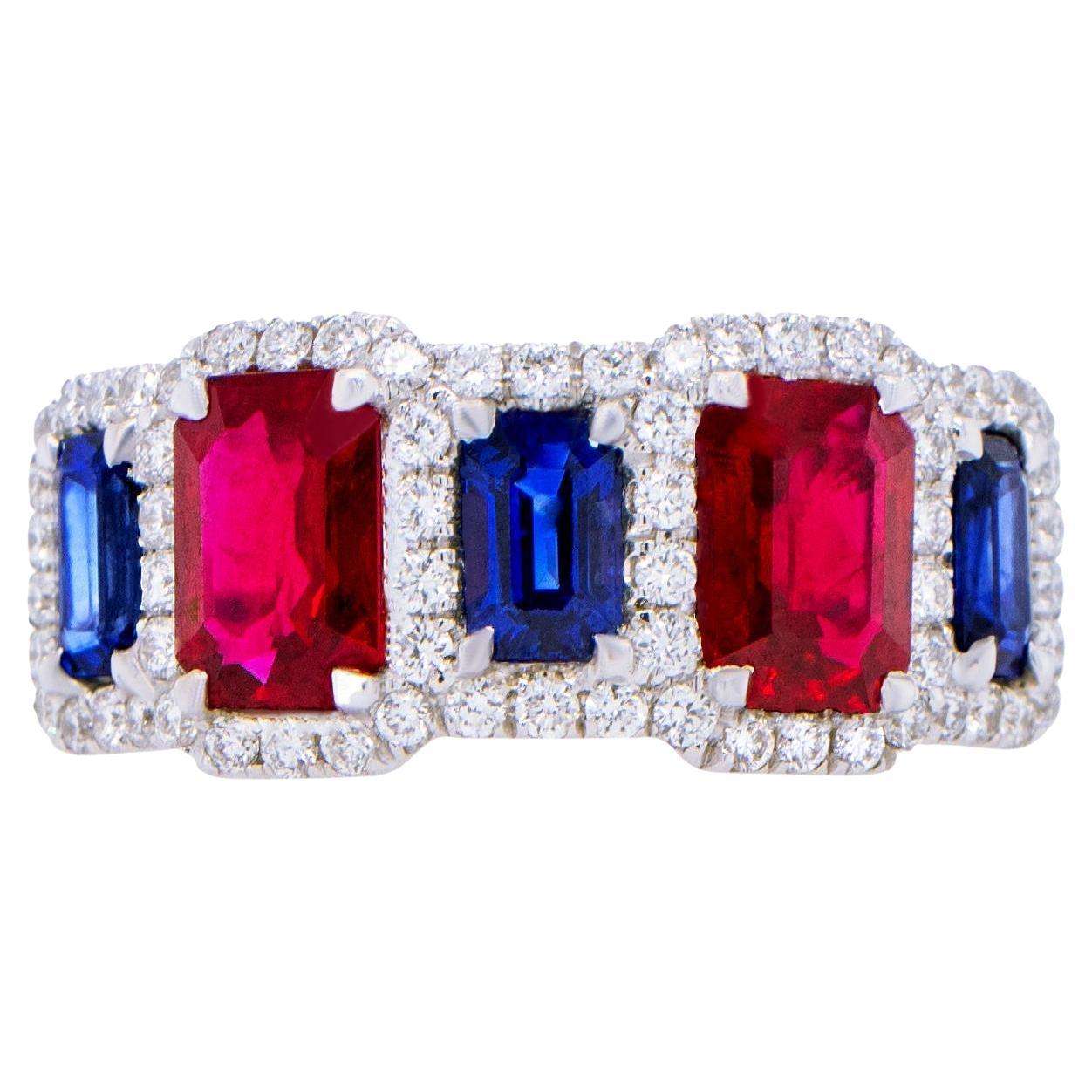 Ruby and Sapphire Ring Set With Diamonds 4 Carats 18K Gold For Sale at ...
