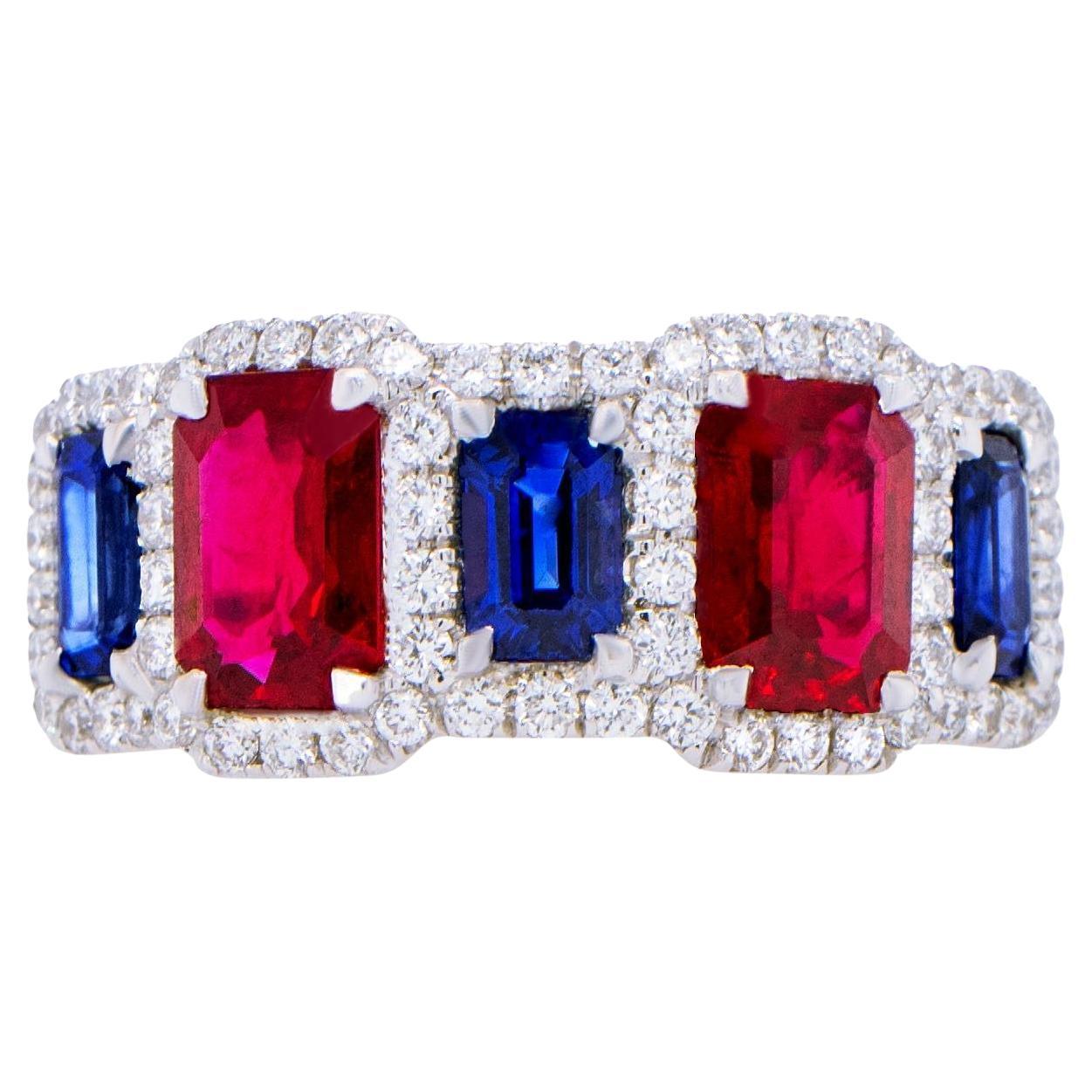 Ruby and Sapphire Ring Set With Diamonds 4 Carats 18K Gold For Sale at ...