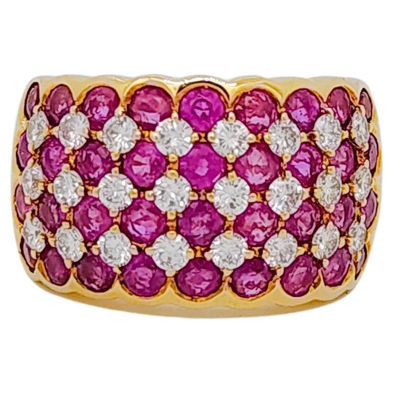 Ruby and White Diamond Multi Row Band Ring in 18k Yellow Gold For Sale ...