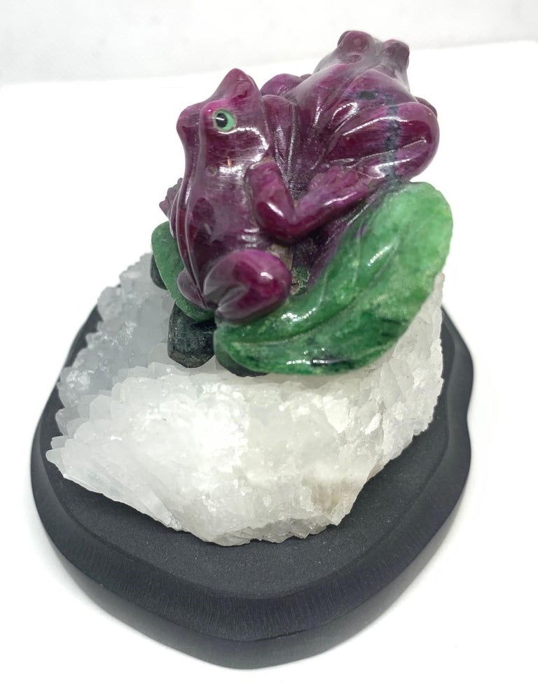 Carved Ruby in Zoisite Gemstone Decorative Frog Figurine / Desk ...