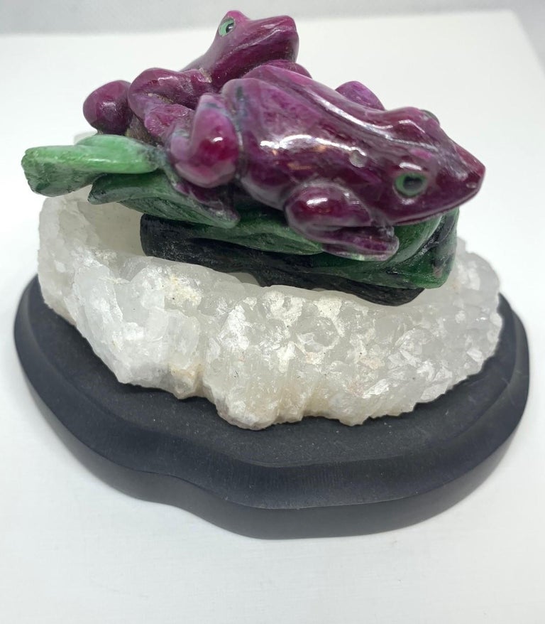 Carved Ruby in Zoisite Gemstone Decorative Frog Figurine / Desk ...