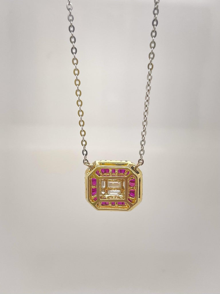 Ruby and Baguette Diamond Pendant Necklace For Sale at 1stDibs