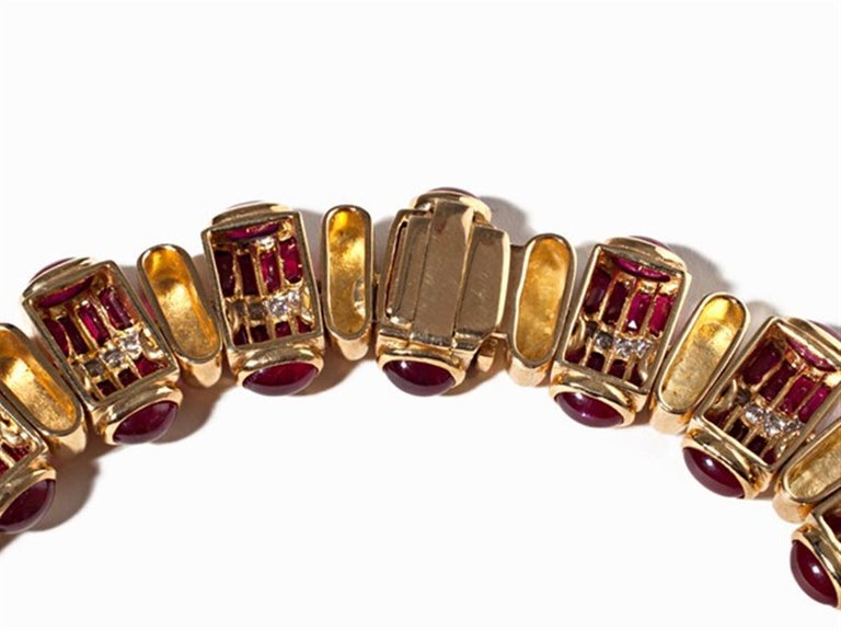 Ruby Baguette Diamonds 18 Karat Yellow Gold Necklace at 1stDibs