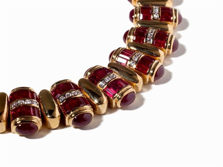 Ruby Baguette Diamonds 18 Karat Yellow Gold Necklace at 1stDibs