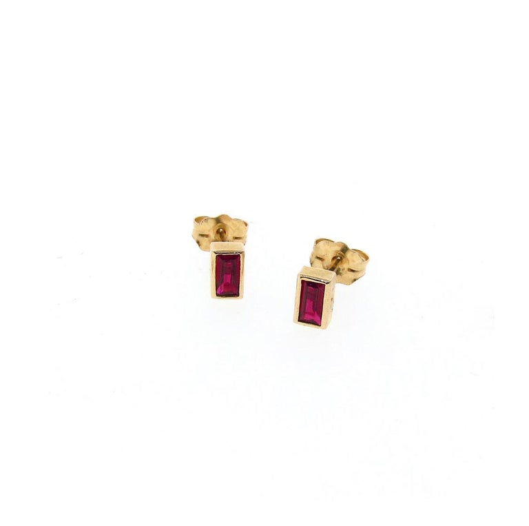 Ruby Baguette Studs in 14k Yellow Gold For Sale at 1stDibs