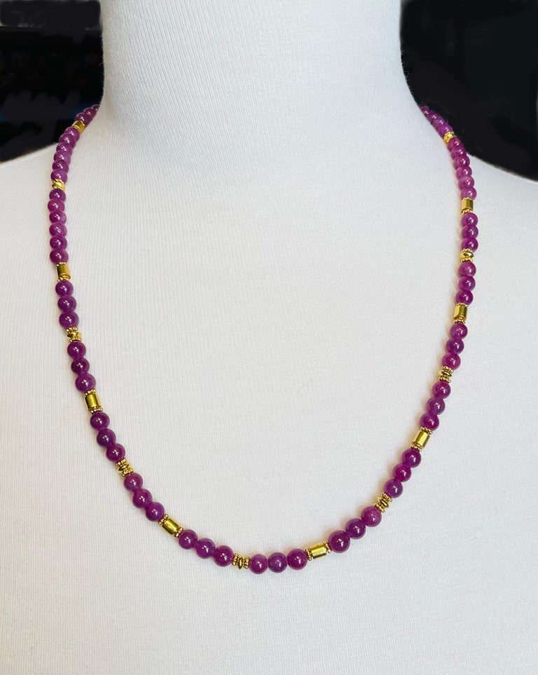 Ruby Bead Necklace Strand, with Yellow Gold Accents For Sale at 1stDibs