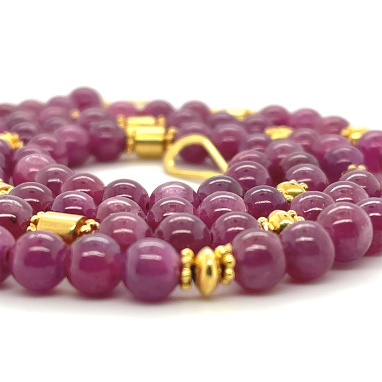 Ruby Bead Necklace Strand, with Yellow Gold Accents For Sale at 1stDibs