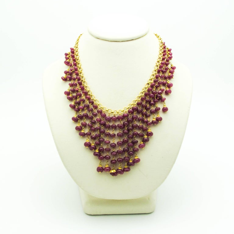 Ruby Beads Cascading 18 Karat Gold Bead Necklace For Sale at 1stDibs