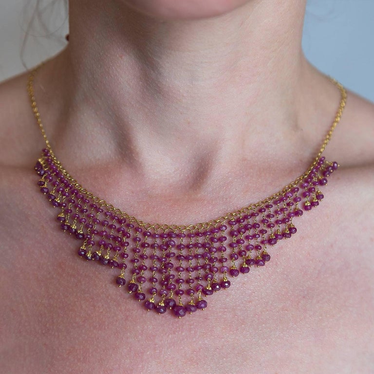 Ruby Beads Cascading 18 Karat Gold Bead Necklace For Sale at 1stDibs