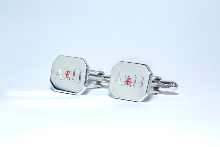 Ruby Bespoke Sterling Silver Rectangular Engraved Modern Classic Cufflinks For Sale at 1stDibs