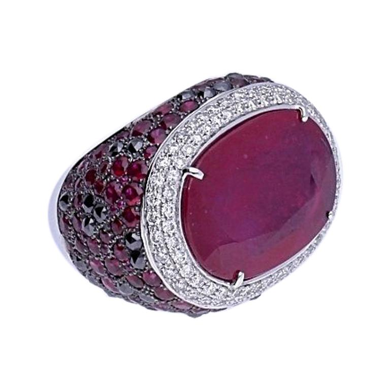 Ruby Black and White Diamond White Gold Cocktail Ring For Sale at ...