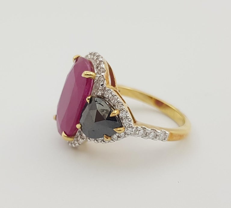 Ruby, Black Diamond with Diamond Ring Set in 18 Karat Gold Settings at ...