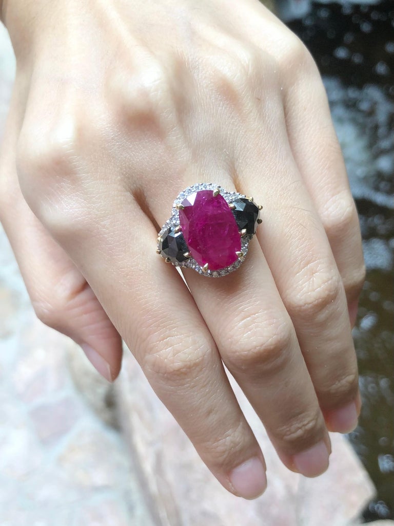 Ruby, Black Diamond with Diamond Ring Set in 18 Karat Gold Settings at ...