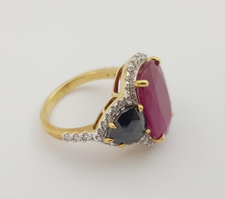 Ruby, Black Diamond with Diamond Ring Set in 18 Karat Gold Settings at ...