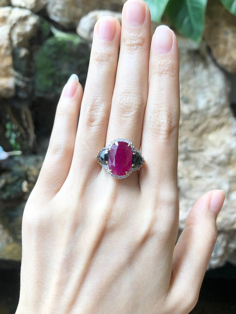 Ruby, Black Diamond with Diamond Ring Set in 18 Karat Gold Settings at ...