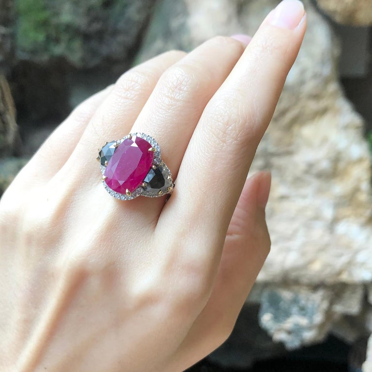 Ruby, Black Diamond with Diamond Ring Set in 18 Karat Gold Settings at ...