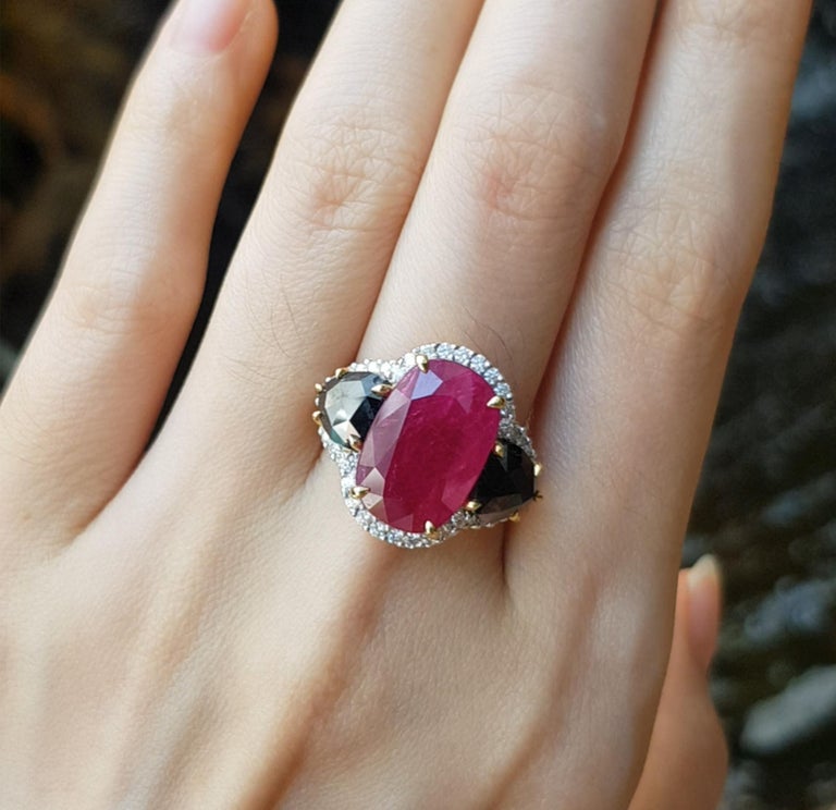 Ruby, Black Diamond with Diamond Ring Set in 18 Karat Gold Settings at ...