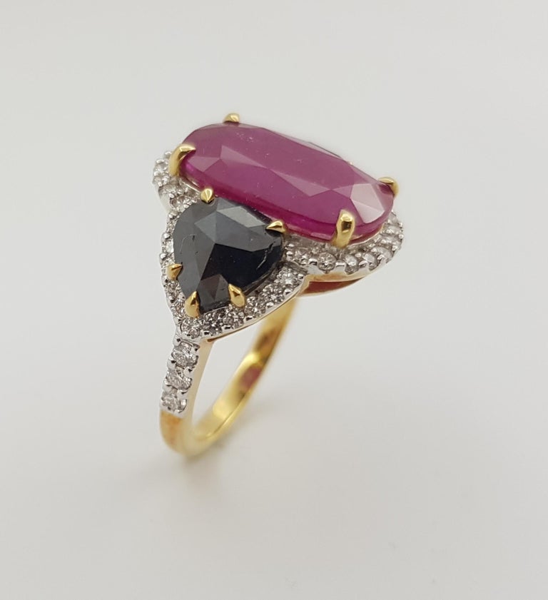 Ruby, Black Diamond with Diamond Ring Set in 18 Karat Gold Settings at ...