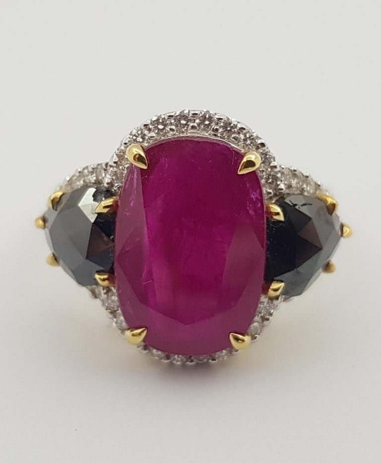 Ruby, Black Diamond with Diamond Ring Set in 18 Karat Gold Settings at ...