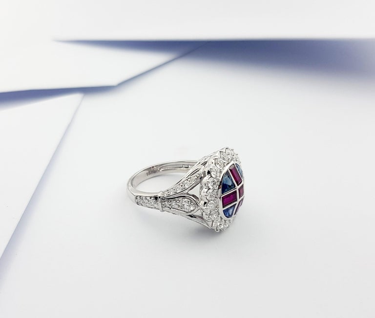 Ruby, Blue Sapphire and Diamond Ring Set in 18k White Gold Settings For ...