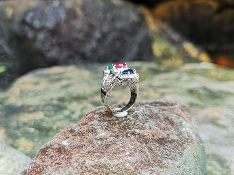 Ruby, Blue Sapphire, Emerald and Diamond Ring set in 18 Karat White ...