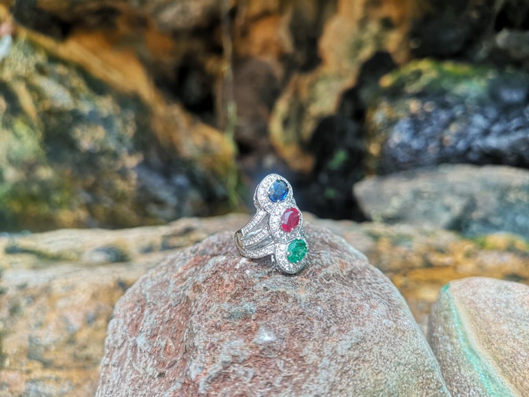 Ruby, Blue Sapphire, Emerald and Diamond Ring set in 18 Karat White ...