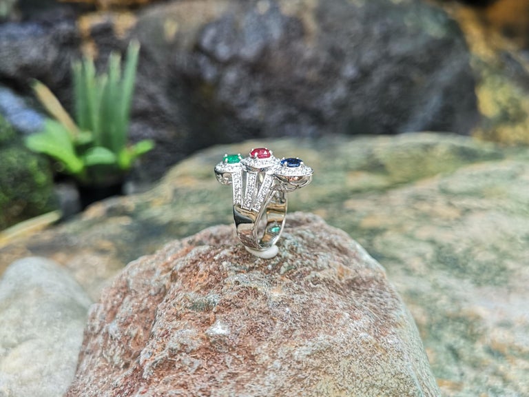 Ruby, Blue Sapphire, Emerald and Diamond Ring set in 18 Karat White ...