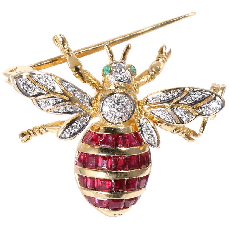 Ruby Brooch in the Shape of a Bee at 1stDibs