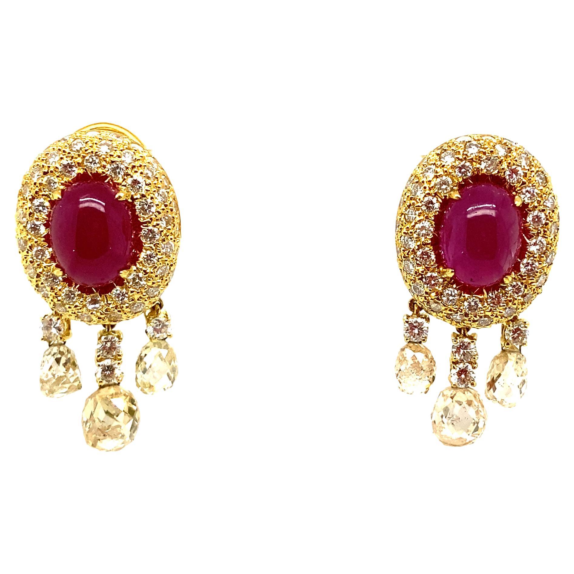 Natural Cabochon Ruby Diamond Gold Earrings at 1stDibs | cabochon ruby ...
