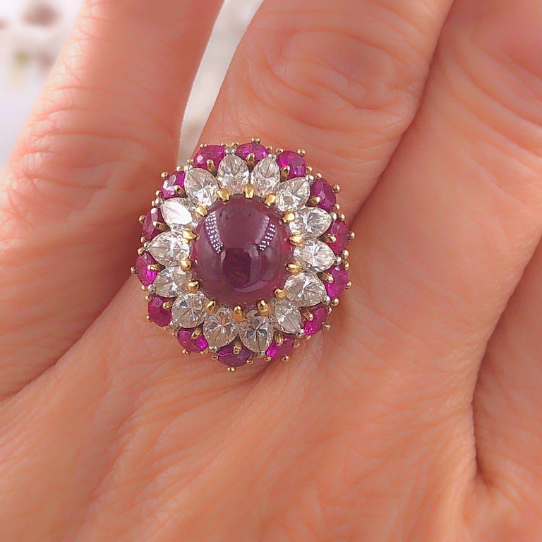 Cabochon Ruby and Diamond Cocktail Ring For Sale at 1stDibs | cabochon ...