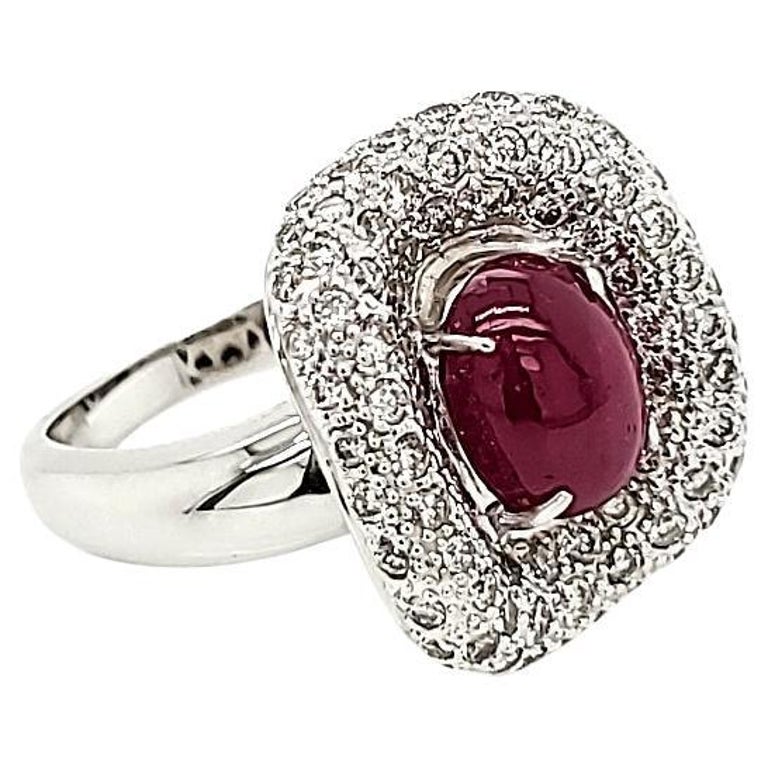 Ruby Cabochon Cts 2.57 and Diamond Ring For Sale at 1stDibs
