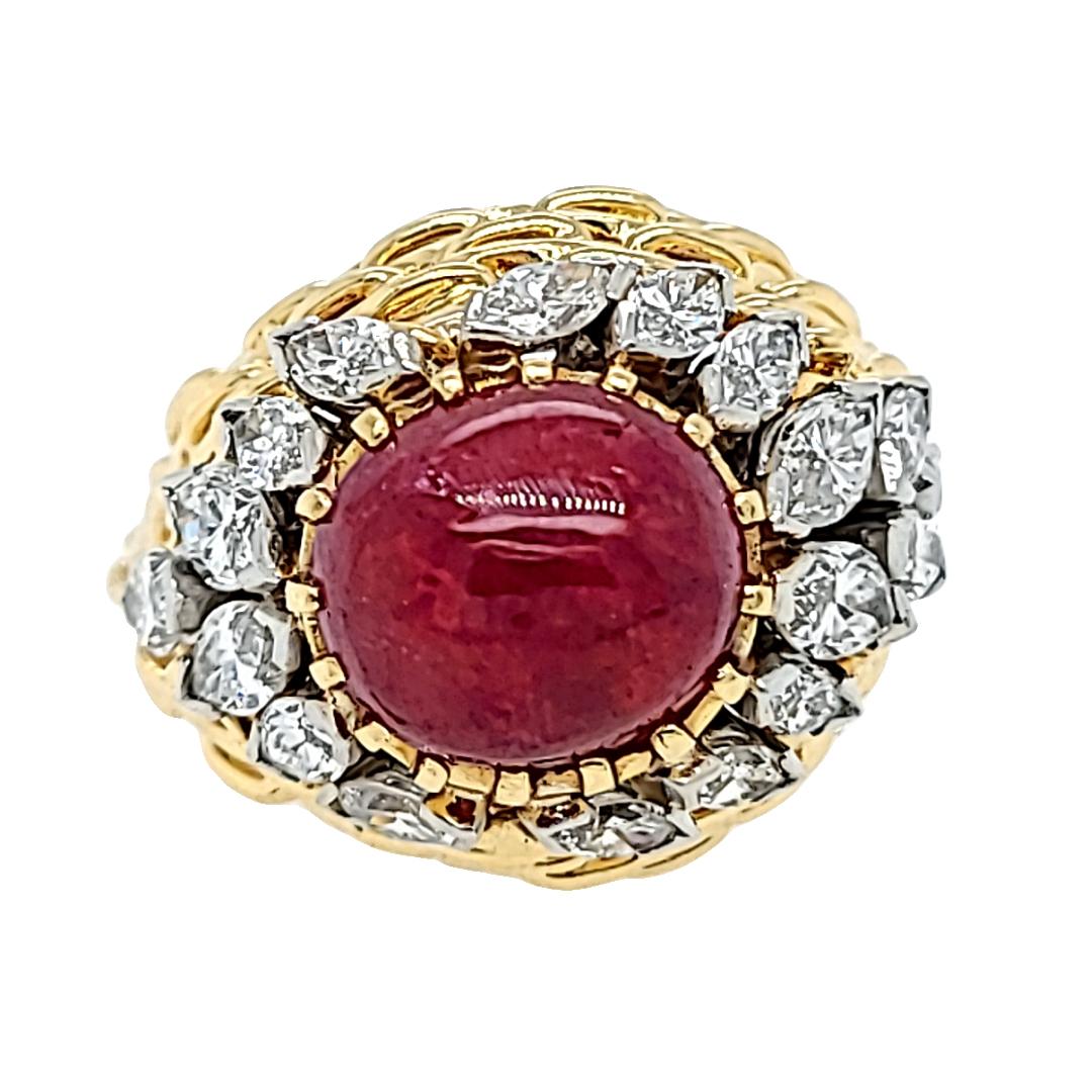 Ruby Cabochon Dome Cocktail Ring In Yellow Gold For Sale at 1stDibs
