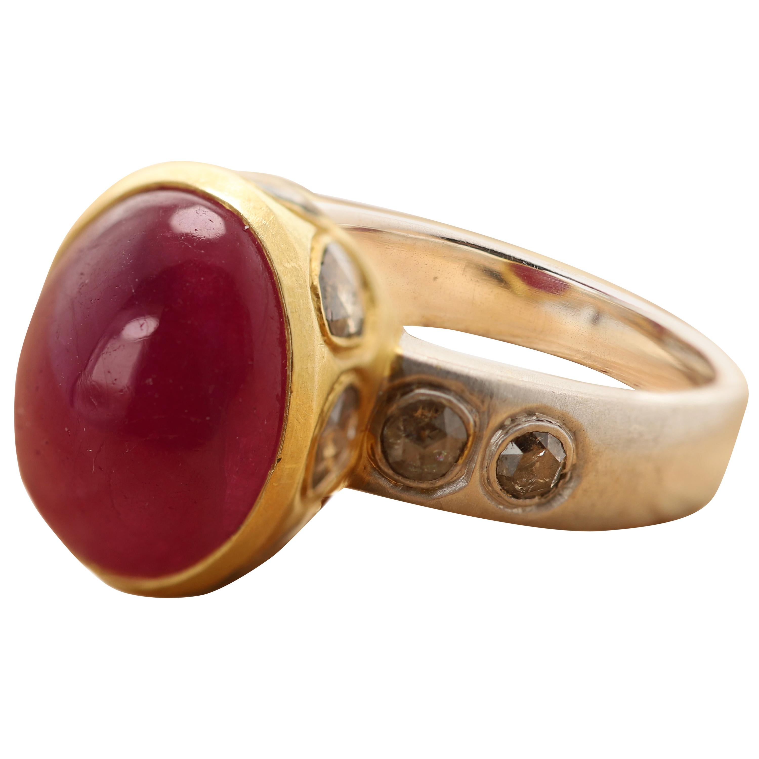 Bulgari Cabochon Ruby, Diamond Baguettes and Yellow Gold Ring at ...